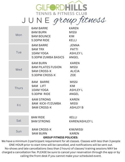 Group Fitness Schedules | Gilford Hills Tennis & Fitness Club